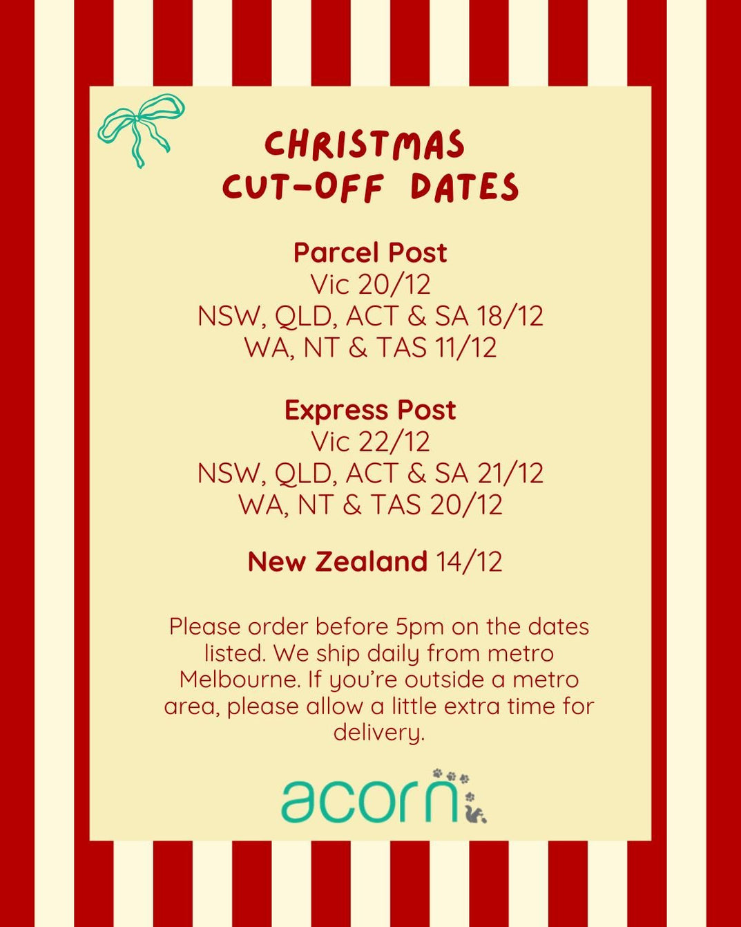Christmas Order Cut-Off Dates | Acorn Kids