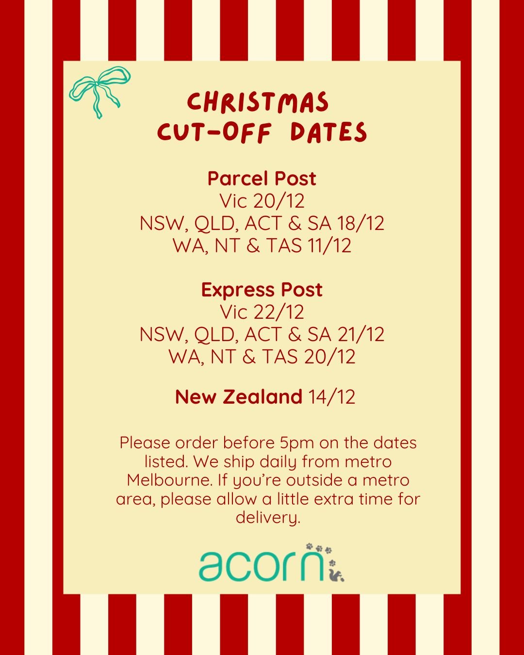 Christmas Order Cut-Off Dates | Acorn Kids